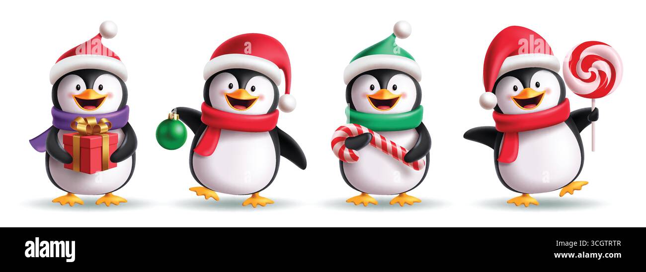 Christmas Penguin characters clipart set. Cute Penguin clip art ...