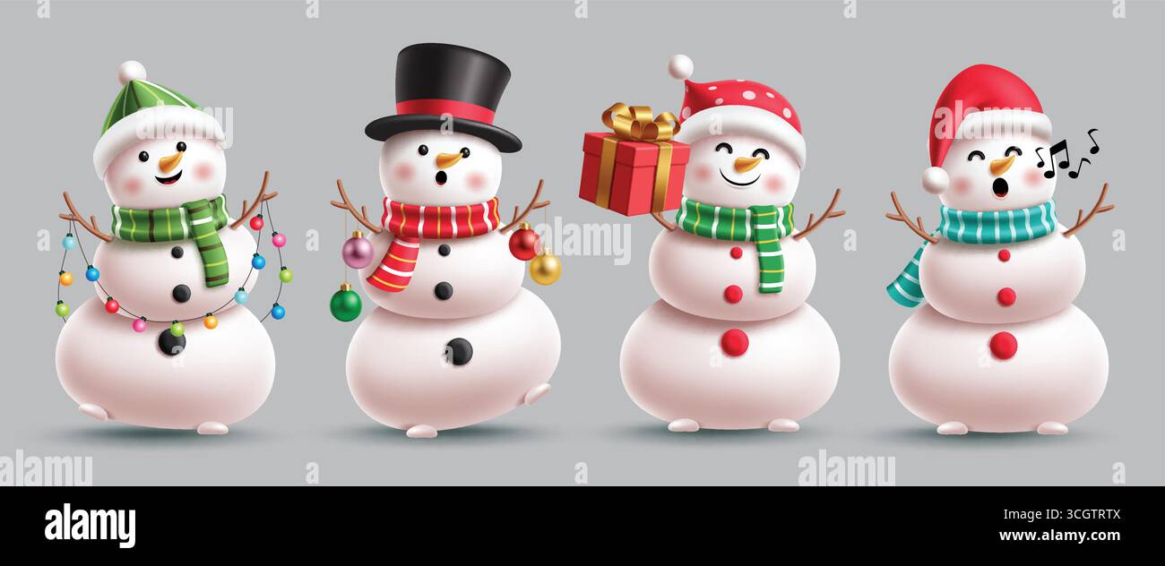 Christmas snowman characters clipart set. Snow man character in funny ...