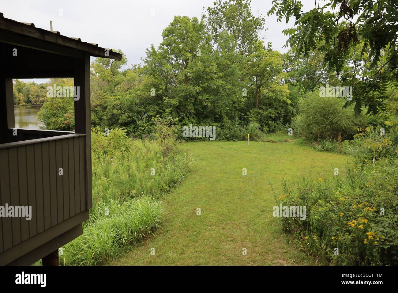 Bird blind observation tower for bird watching in natural parkland ...