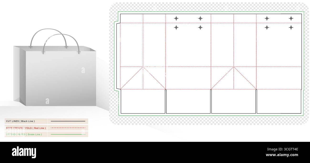 3d mock-up Paper bag packaging die cut template design for Shopping Bag ...