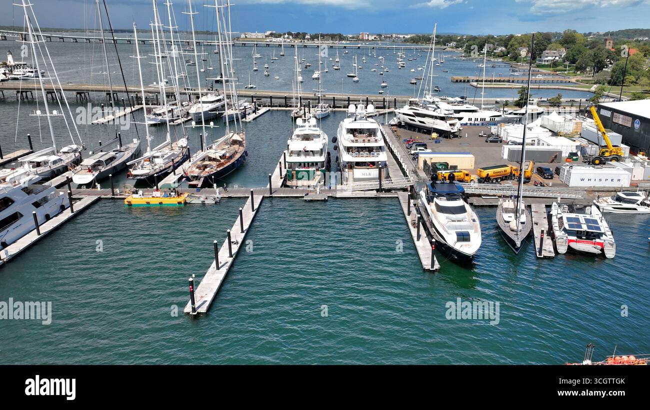 Drone images of various yachts in newport ri hi-res stock photography ...