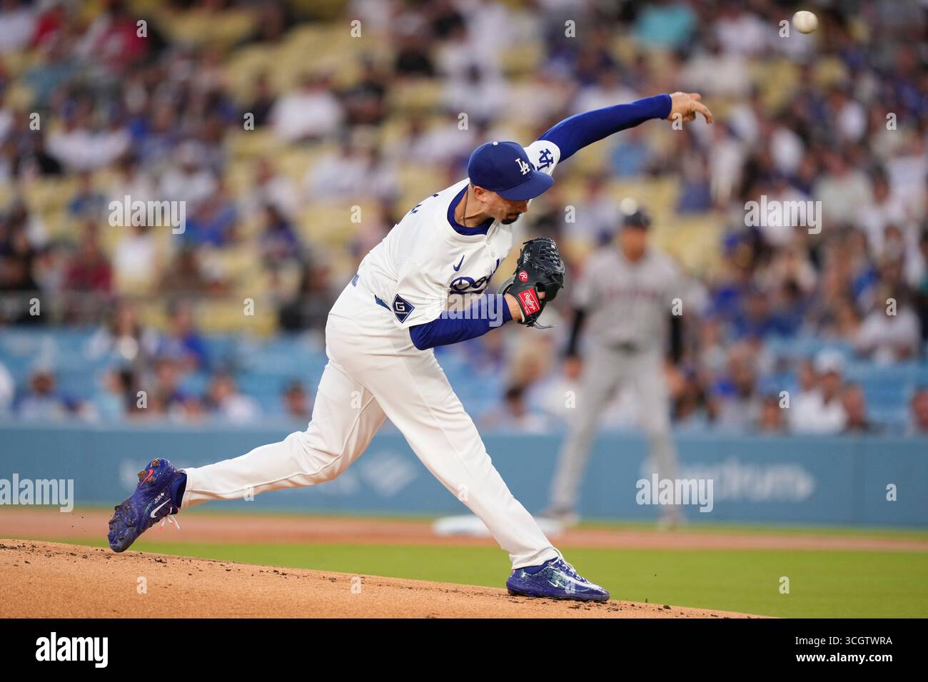 Los Angeles Dodgers starting pitcher Blake Snell throws to the plate ...