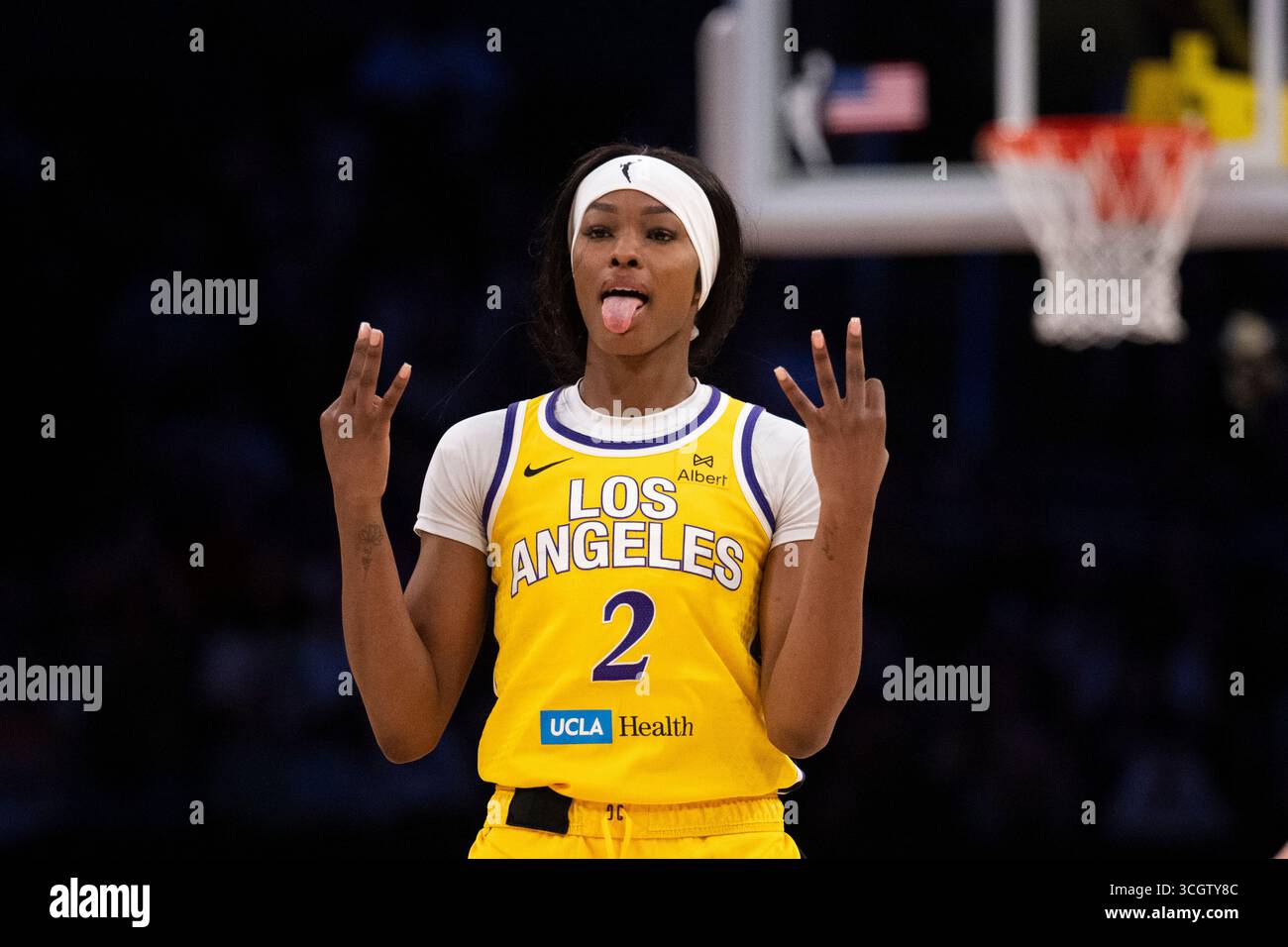 Los Angeles Sparks forward Rickea Jackson (2) gestures after scoring a ...