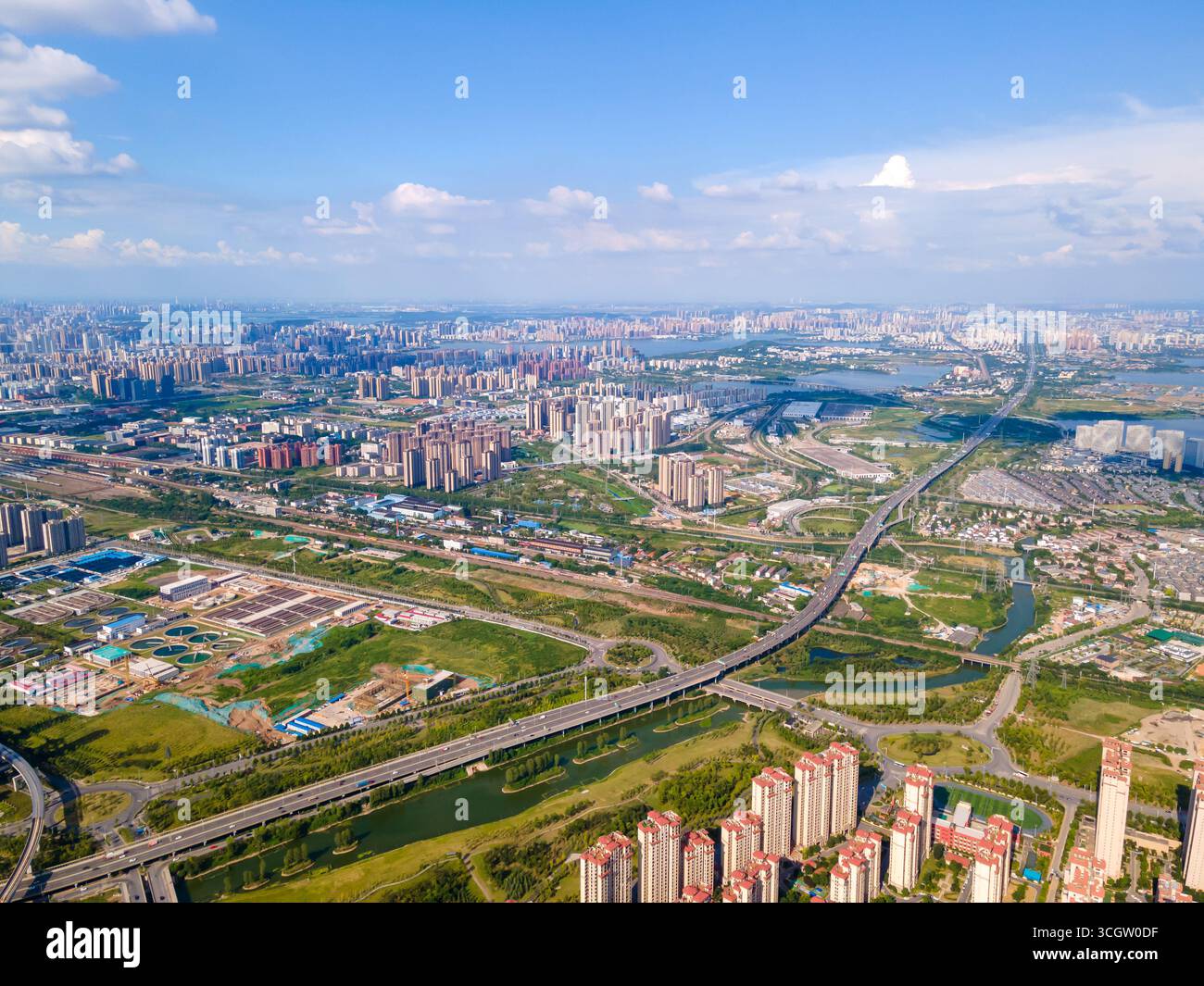 Wuhan city landscape seen from above with the Yangtze river and ...