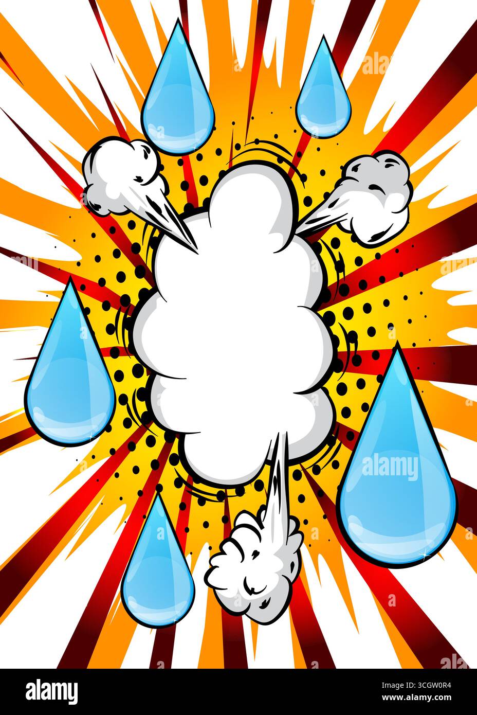 Cartoon Water Drop with blank speech bubble, comic book ... background ...