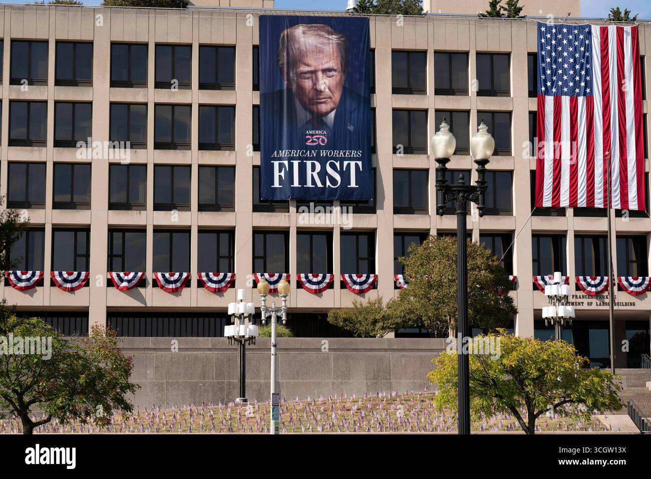 A portrait of President Donald Trump hangs on the Labor Department ...