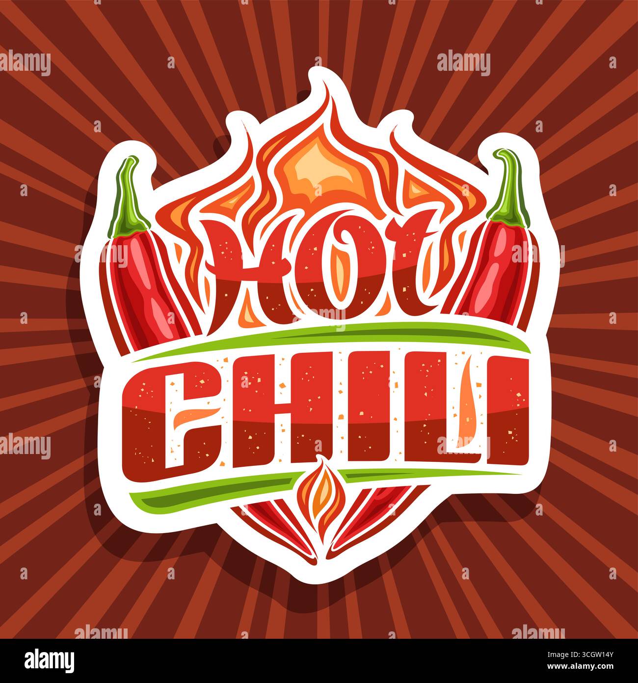 Vector logo for Hot Chili, cut paper tag with outline illustration of ...