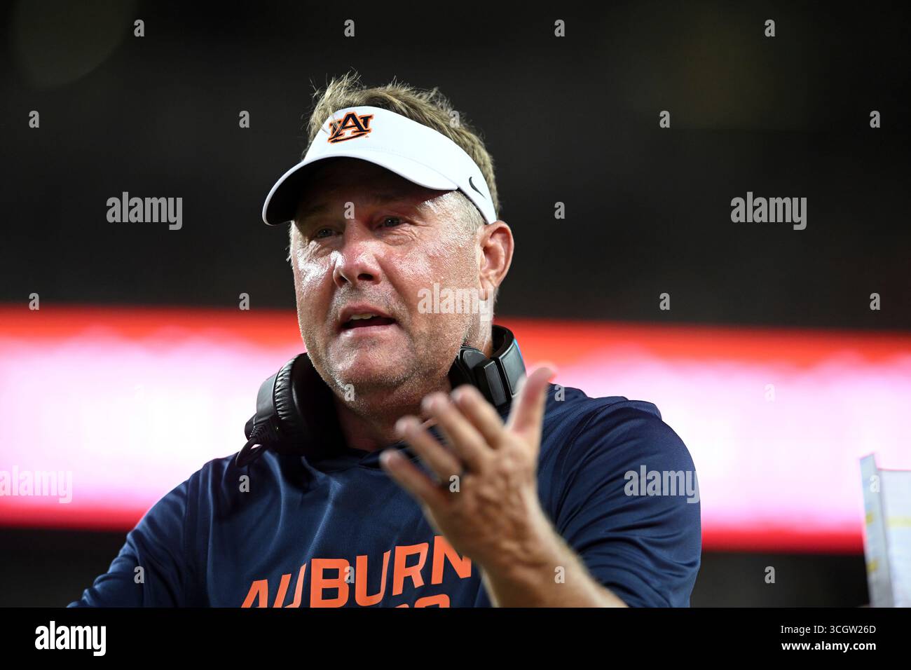 WACO, TX - August 29: Auburn Tigers head coach Hugh Freeze pleads with ...
