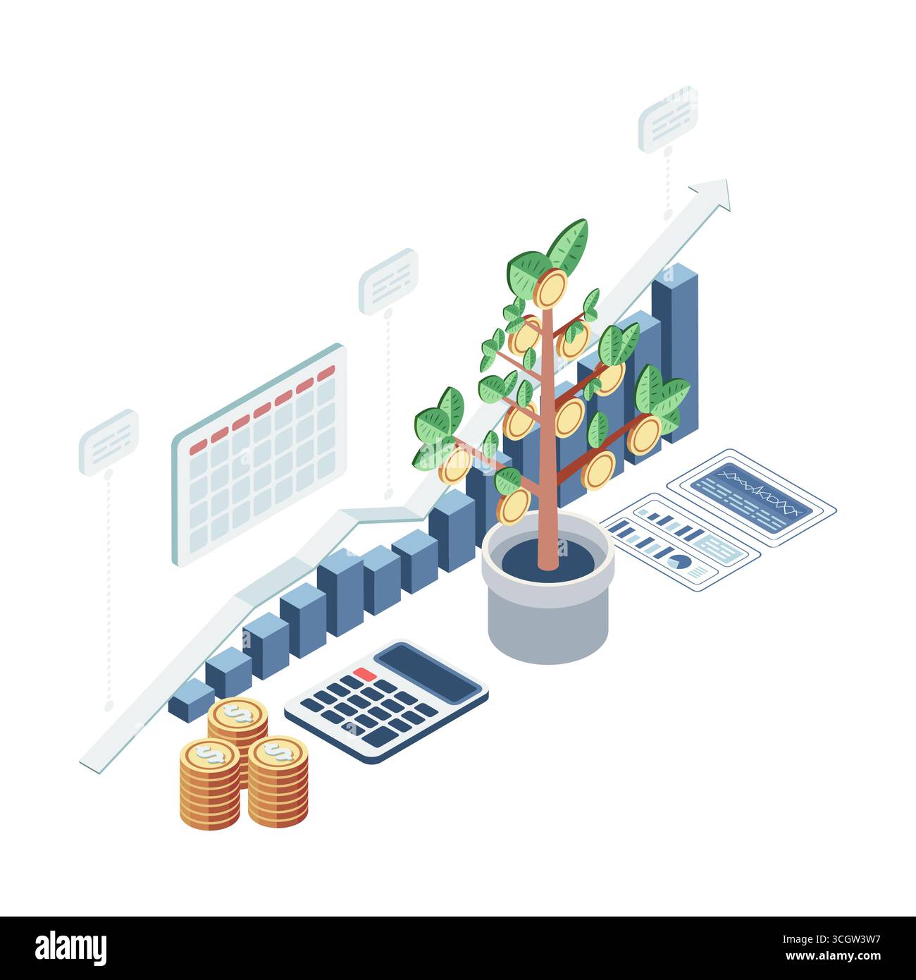 Isometric Long Term Investment and Money Tree Growth with Financial ...