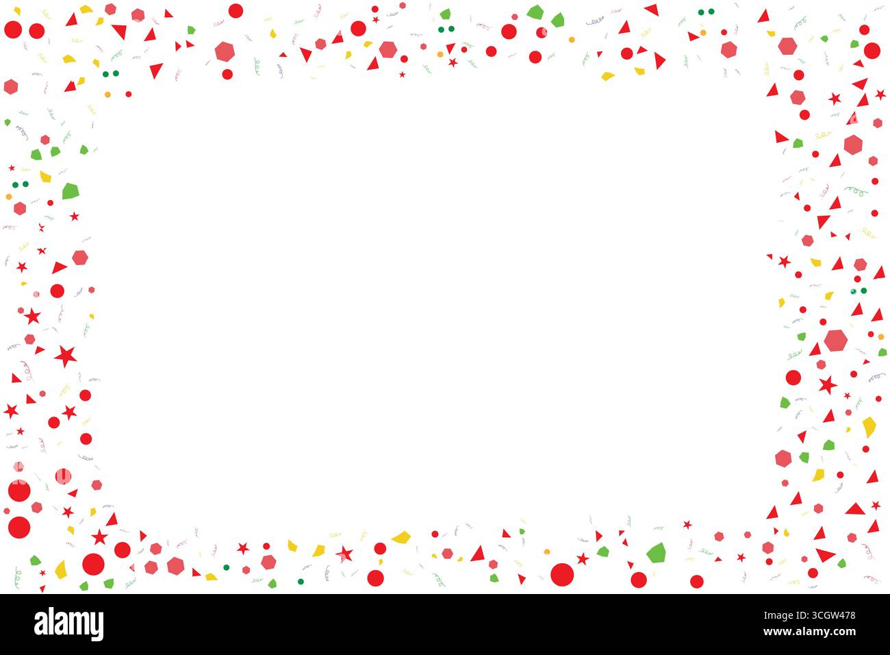 Festive colorful confetti border with stars, circles, and geometric ...