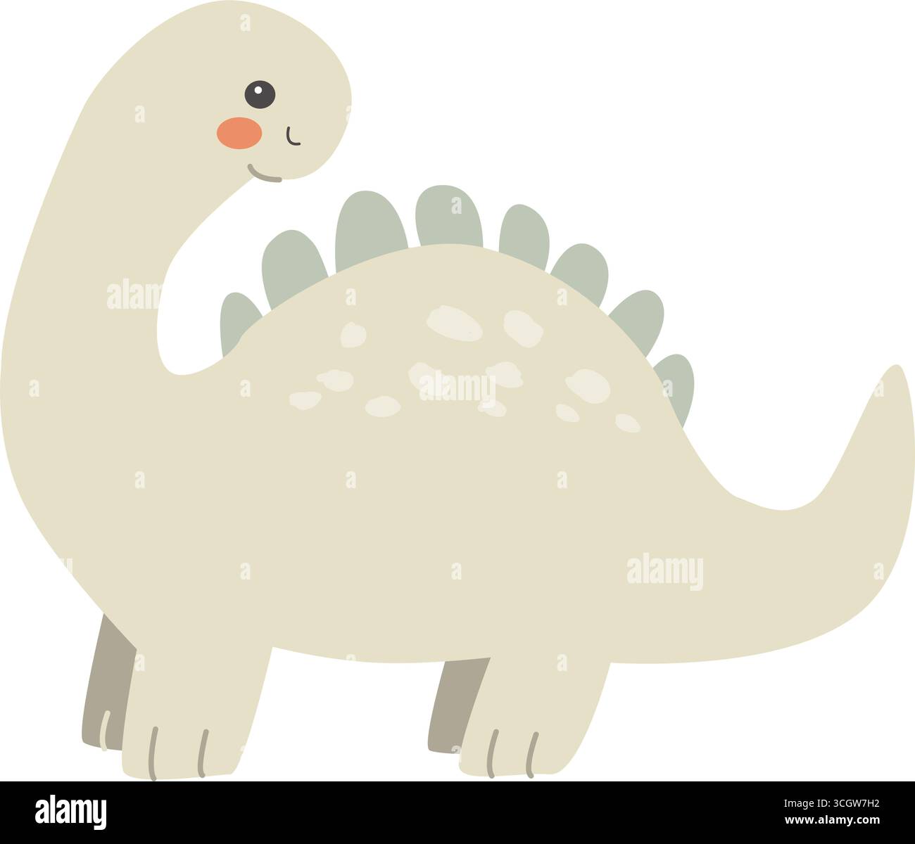 Cute cartoon dinosaur with spikes and blushing cheeks Stock Vector ...