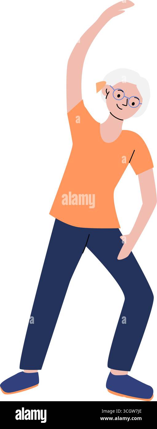 Senior fitness activity with elderly Caucasian woman doing stretching ...