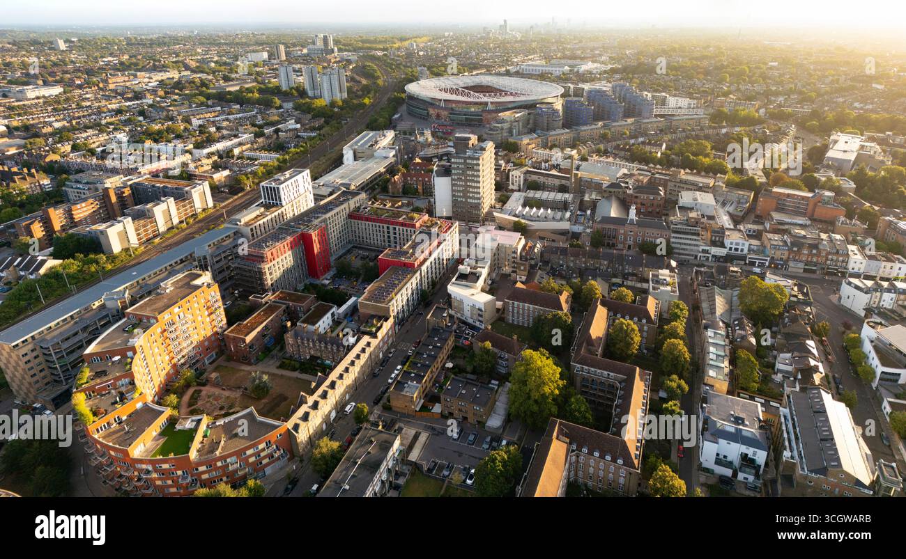 Aerial view of Islington, London, with the Emirates Stadium, home of ...