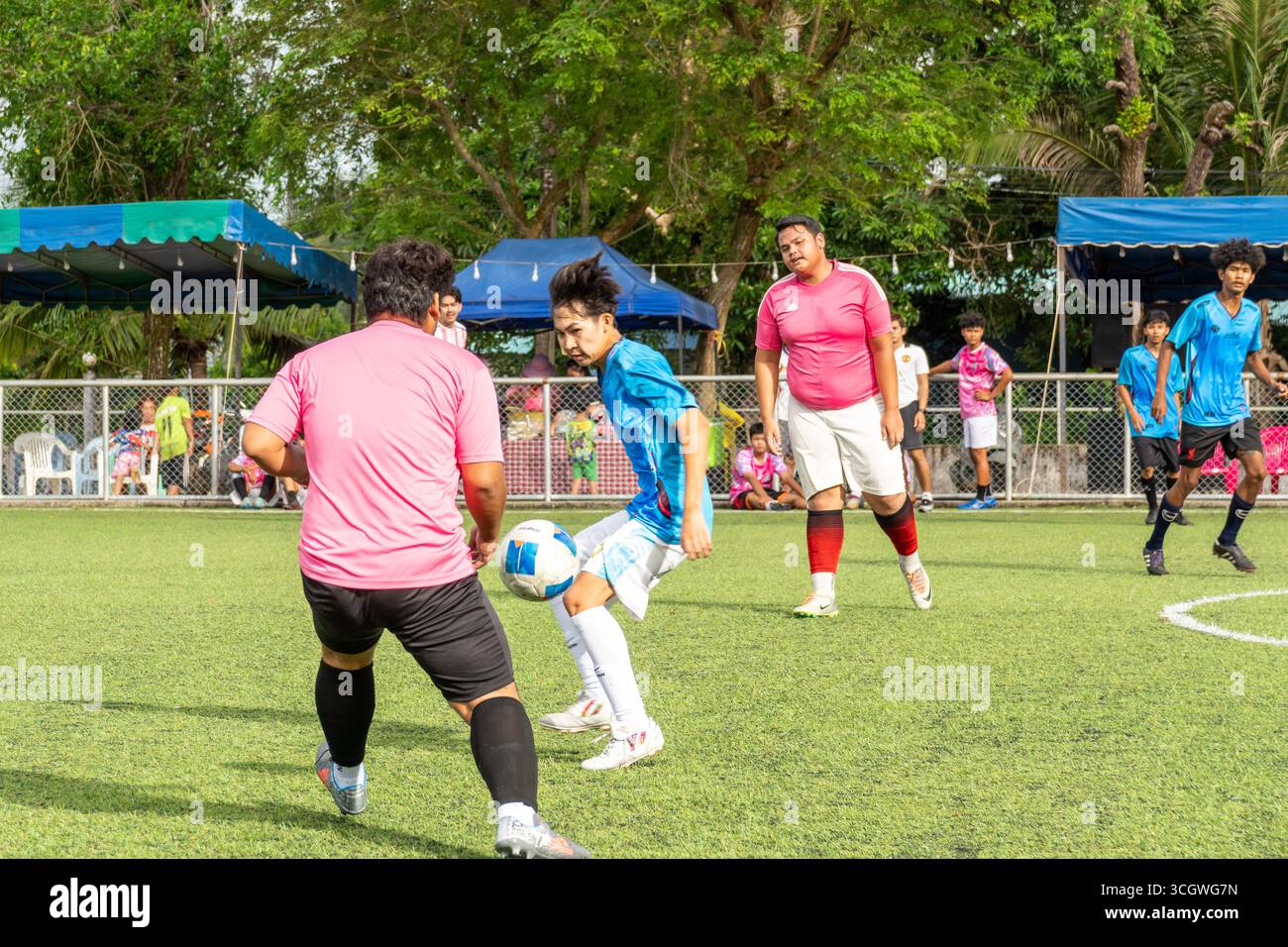 August 24, 2025, Koh Chang, Thailand: A view of two football players ...