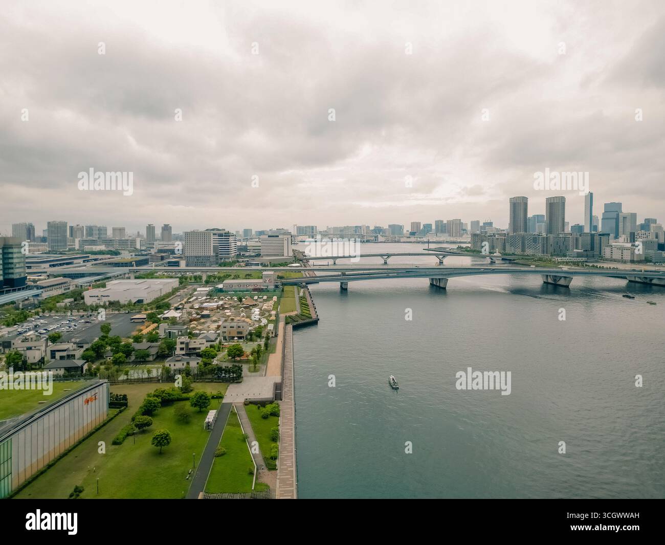 Tokyo Odaiba Koto-ku island bay promenade panorama Ariake skyscrapers ...