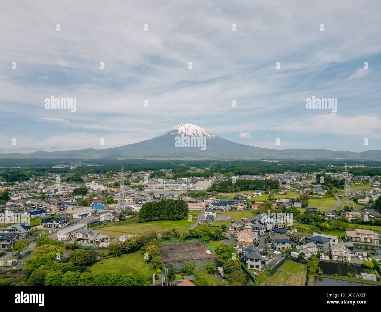 aerial view of Mount Fuji and the city of Gotemba. High quality 4k ...