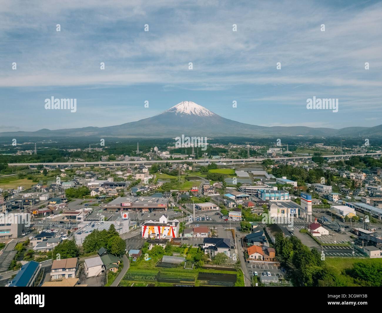 aerial view of Mount Fuji and the city of Gotemba. High quality 4k ...