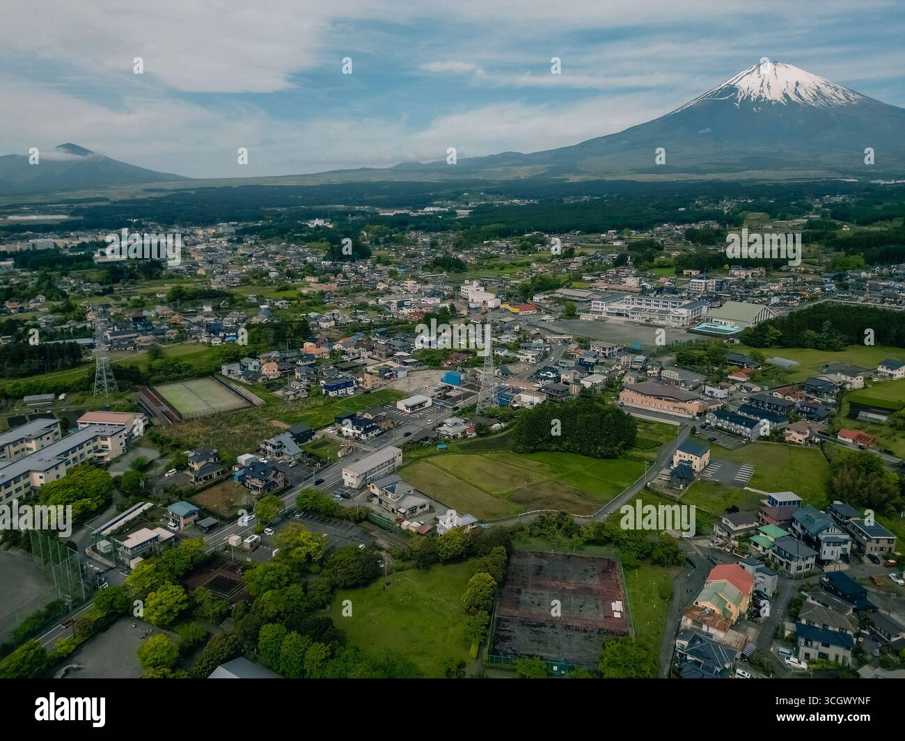 aerial view of Mount Fuji and the city of Gotemba. High quality 4k ...