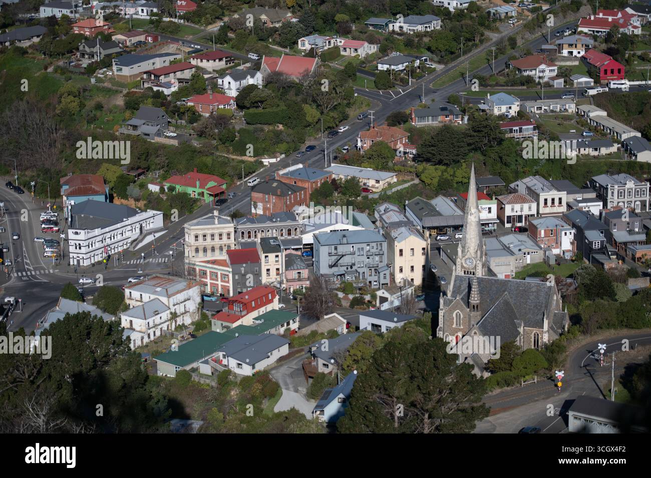 View of main street of Port Chalmers, including Iona Church, Dunedin ...