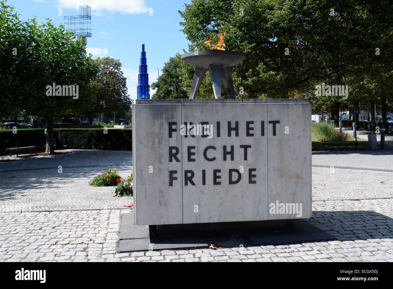 Memorial to the Displaced with an eternal flame, 'Freedom, Justice ...