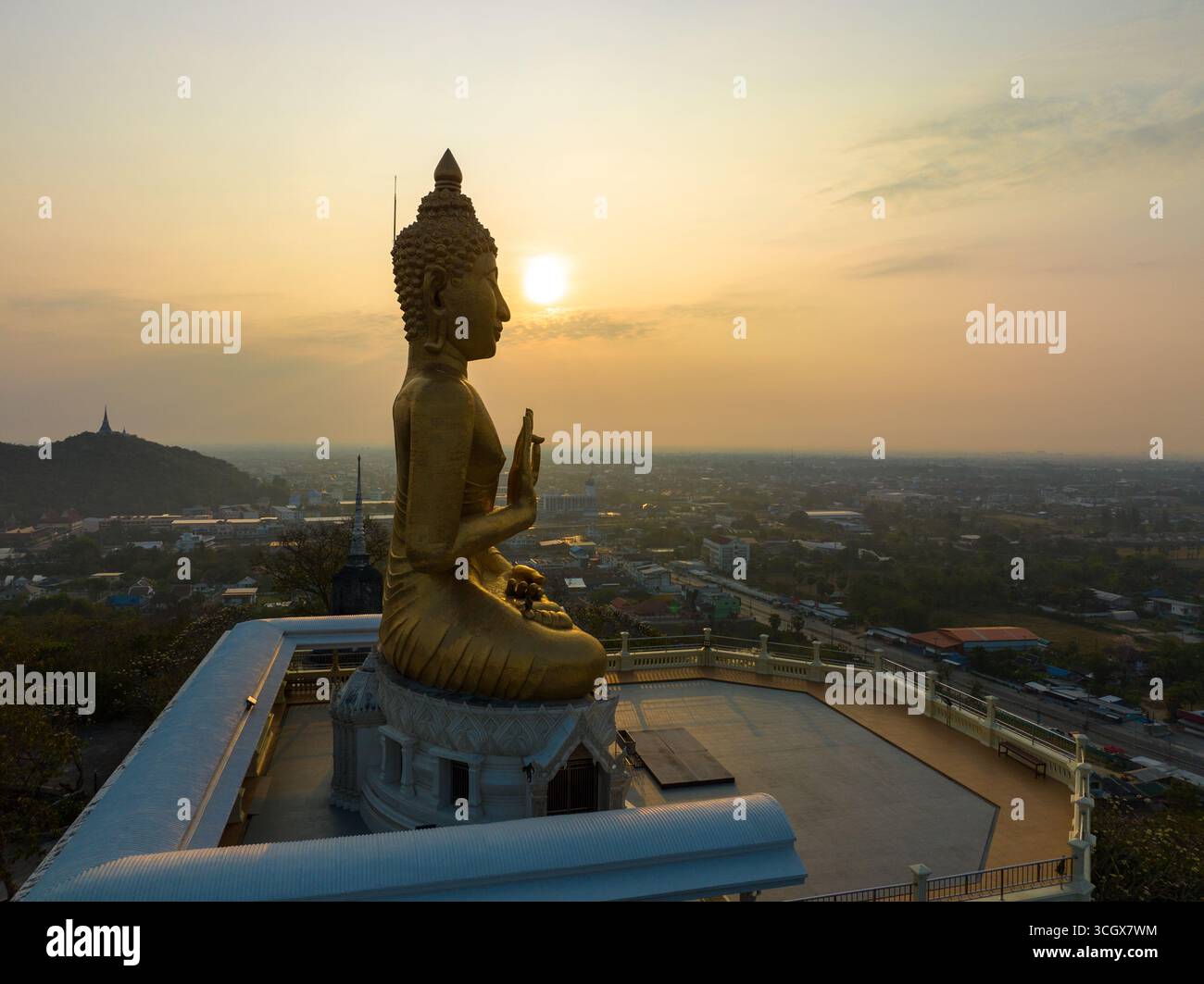 aerial view scenery golden sky in the morning at the golden Buddha on ...