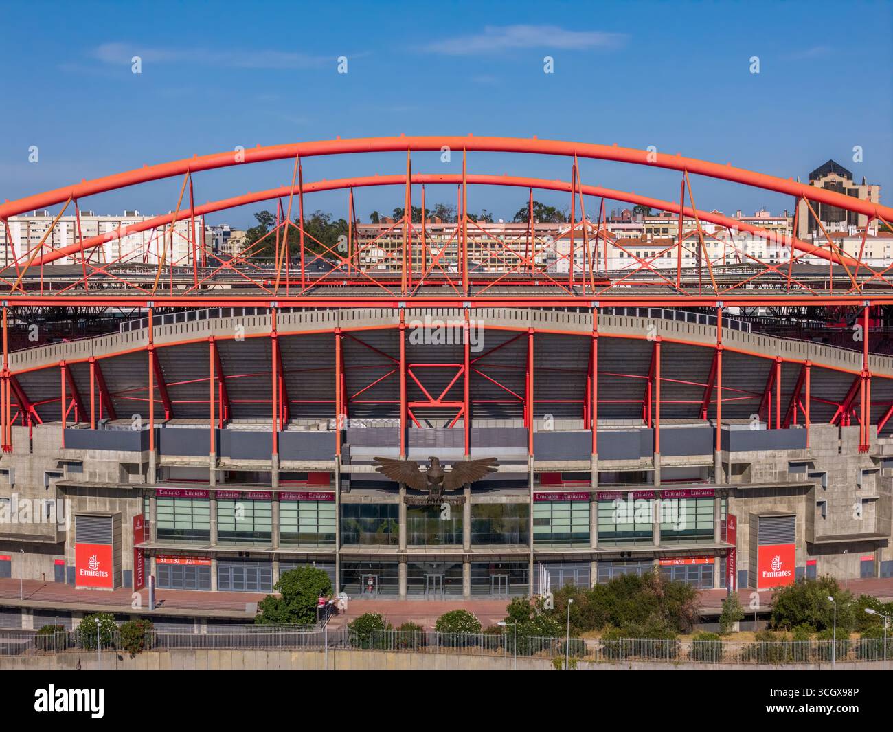 Aerial drone view of Benfica Lisbon soccer stadium called Estadio da ...