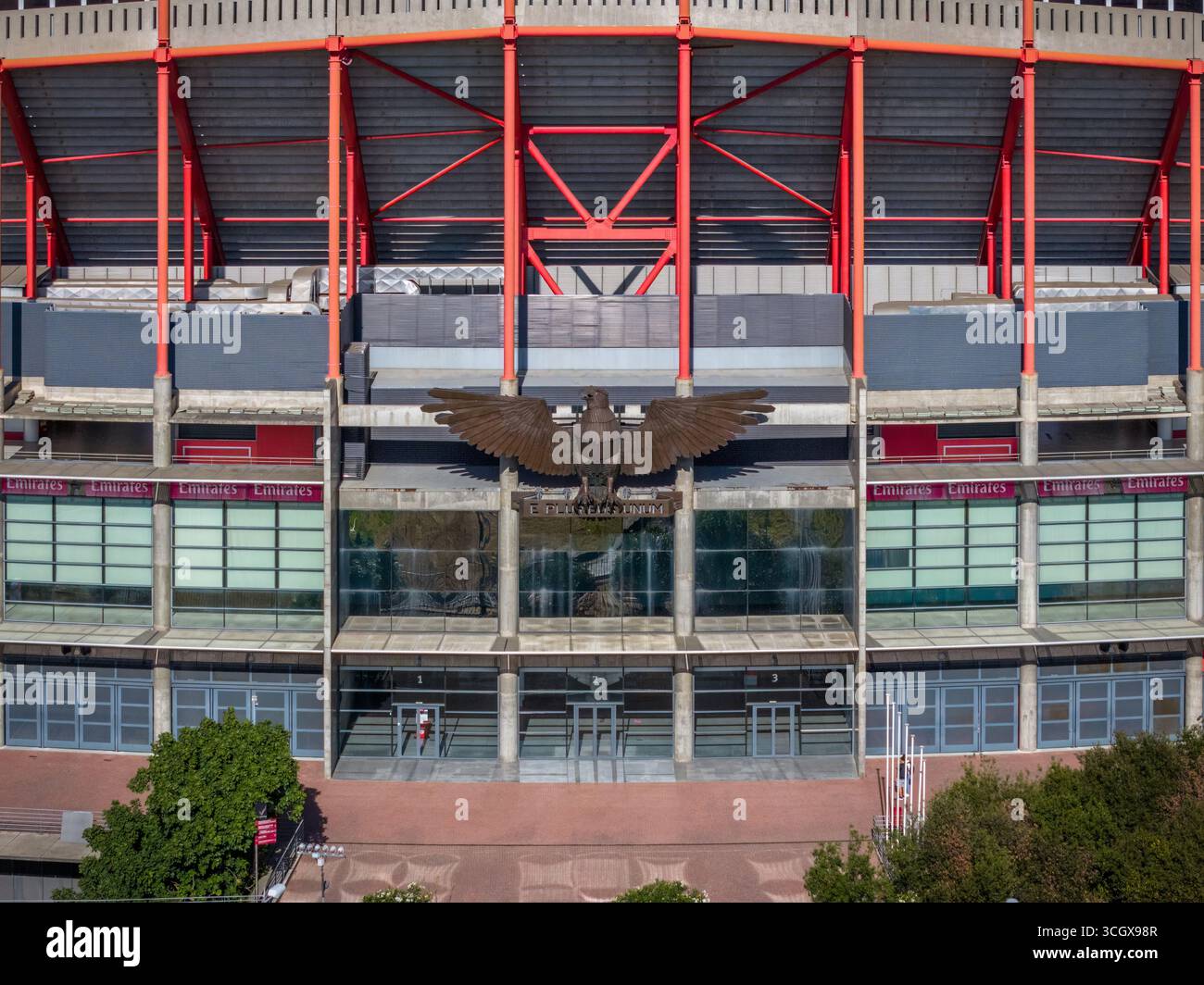 Aerial drone view of Benfica Lisbon soccer stadium called Estadio da ...