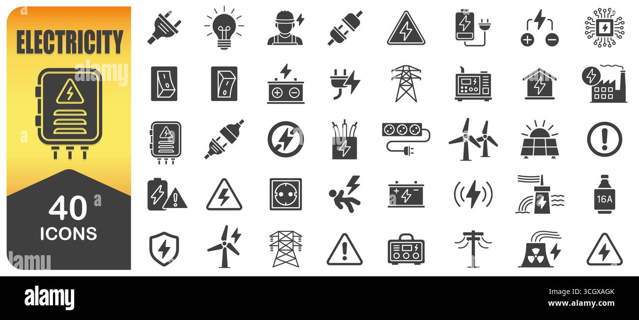 Electricity Icon Symbol Set. Electricity Vector Flat Icons Collection ...