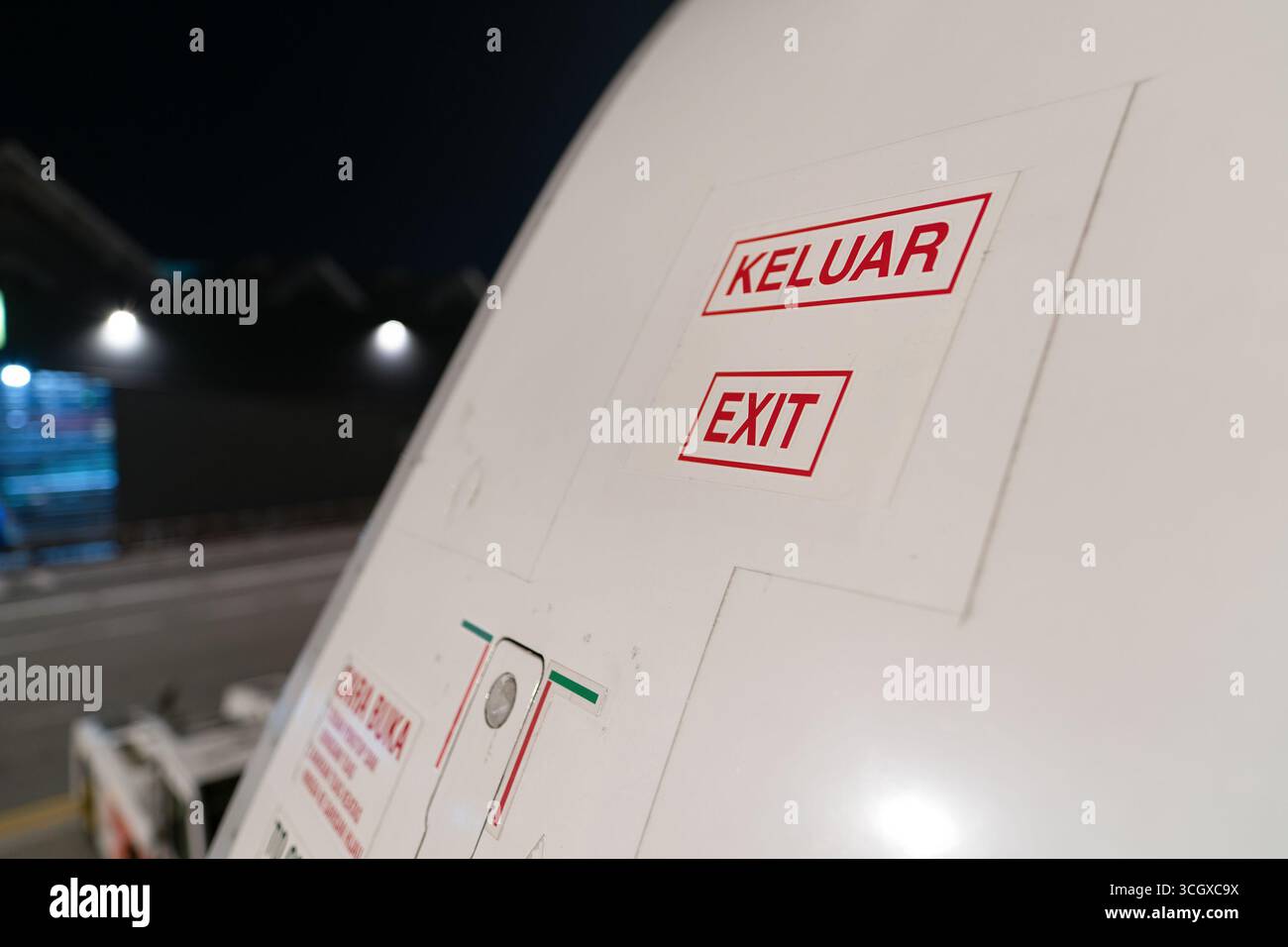 Langkawi, Malaysia - July 20, 2024: close-up of an aircraft door exit ...