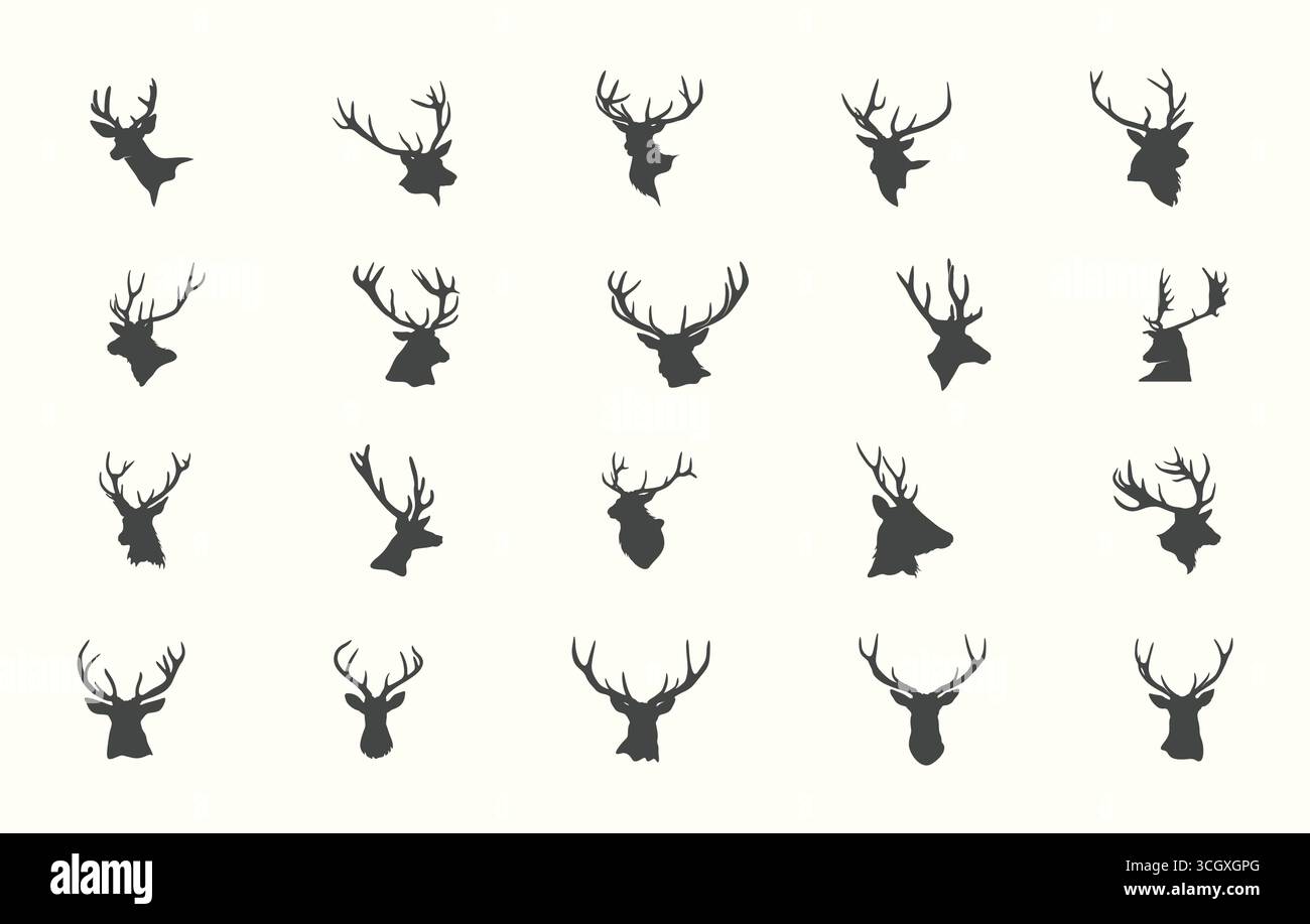 Deer Head Svg, Deer Head Silhouette, Deer Antler Silhouette, Deer ...