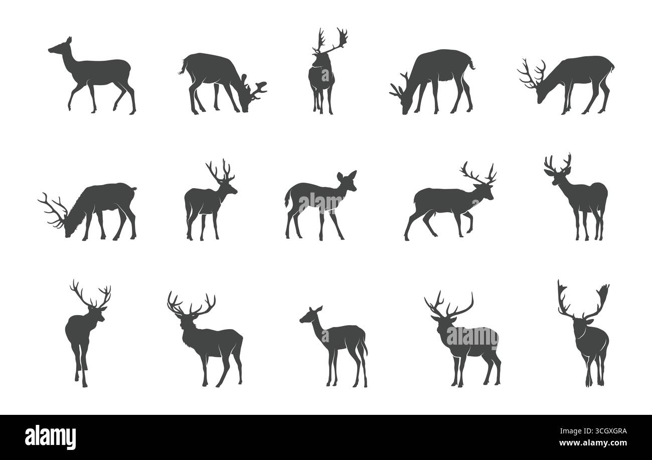 Deer Silhouette Collection, Deer Svg, Deer Animal Silhouette, Deer ...
