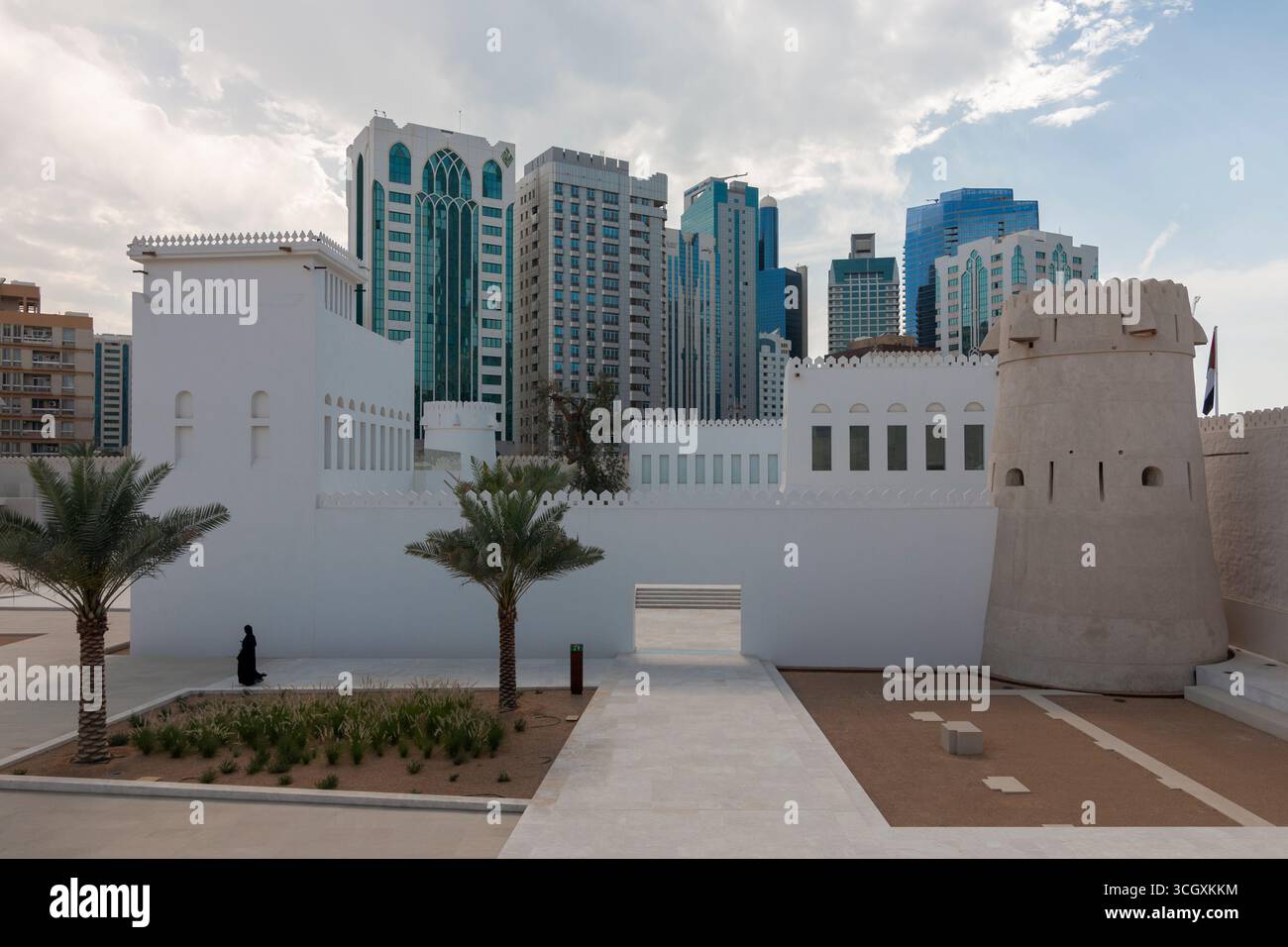 UAE - Abu Dhabi - Outer Walls and Bastion - white crenelated ramparts ...