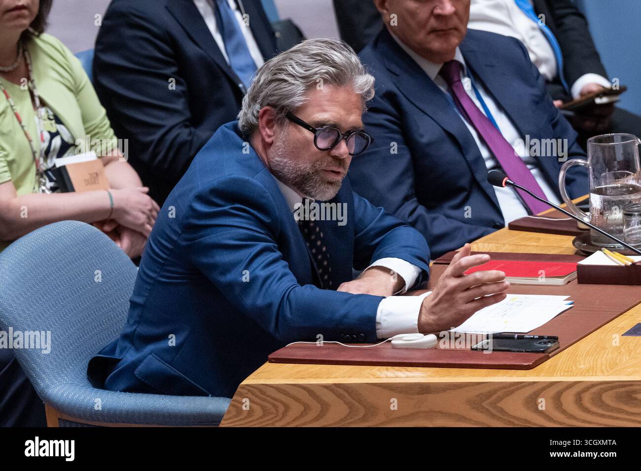 Ambassador Andreas Lovold of Norway speaks during emergency SC meeting ...