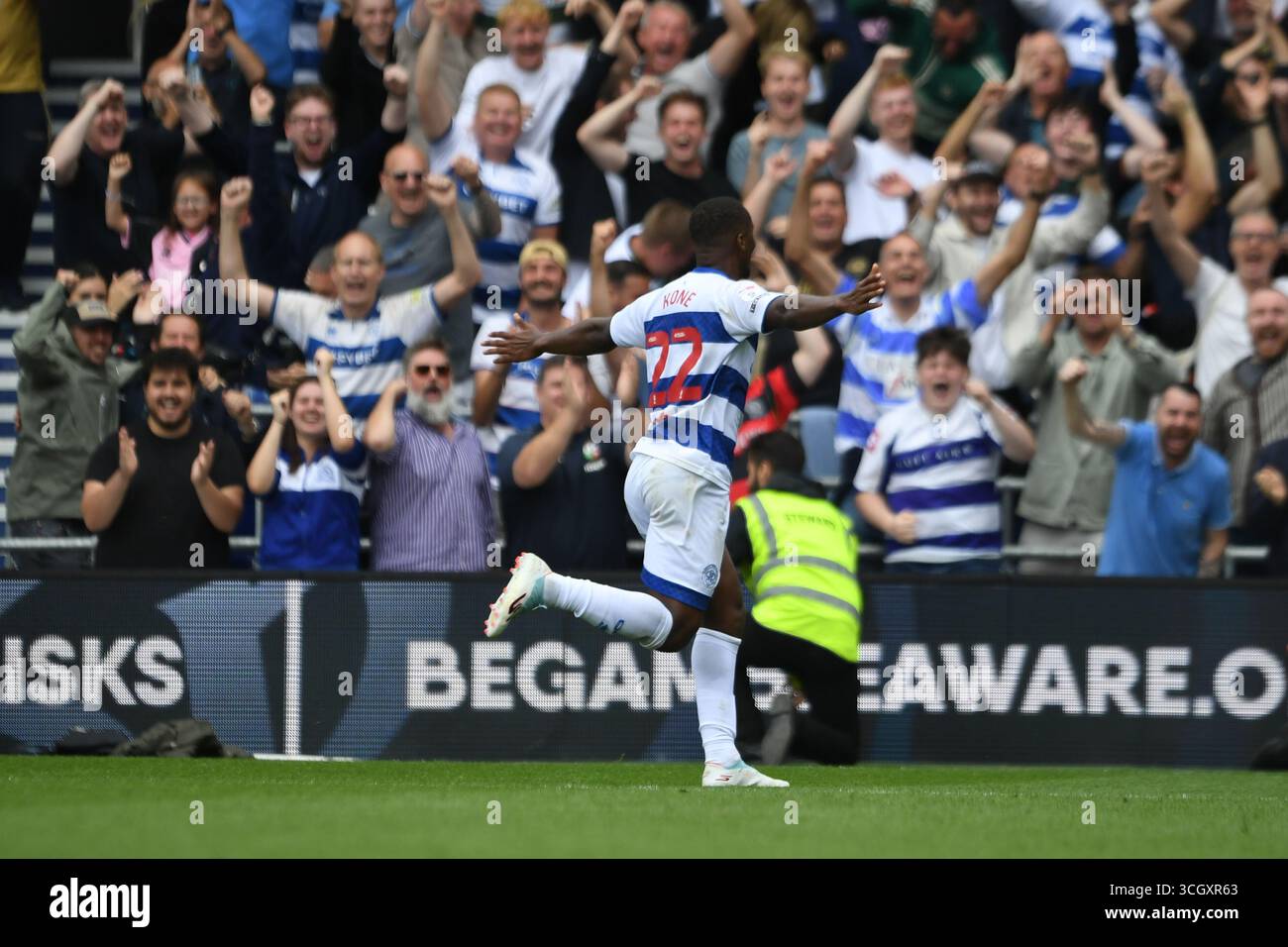 London, England. 30th Aug 2025. Richard Kone celebrates after scoring ...