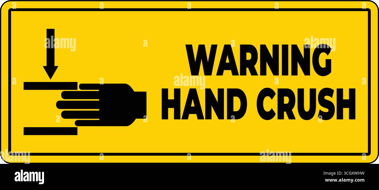Eye-catching yellow and black caution sign indicating a hand crush ...