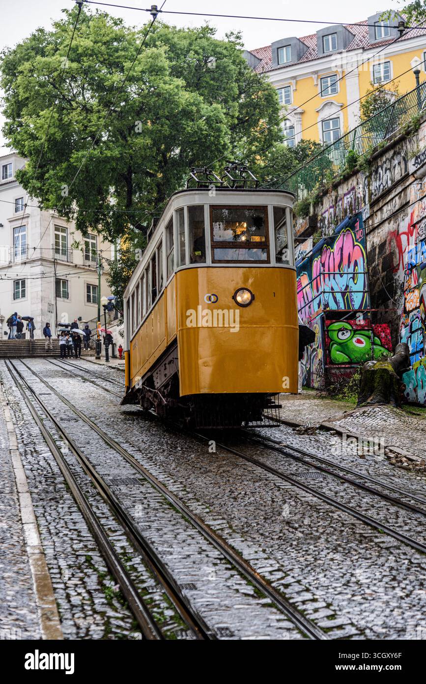 Elevador da Gloria, funicular railway line in Lisbon, Portugal Stock ...