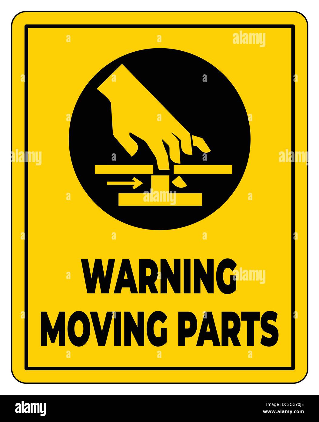This image portrays a caution sign indicating moving parts, featuring a ...