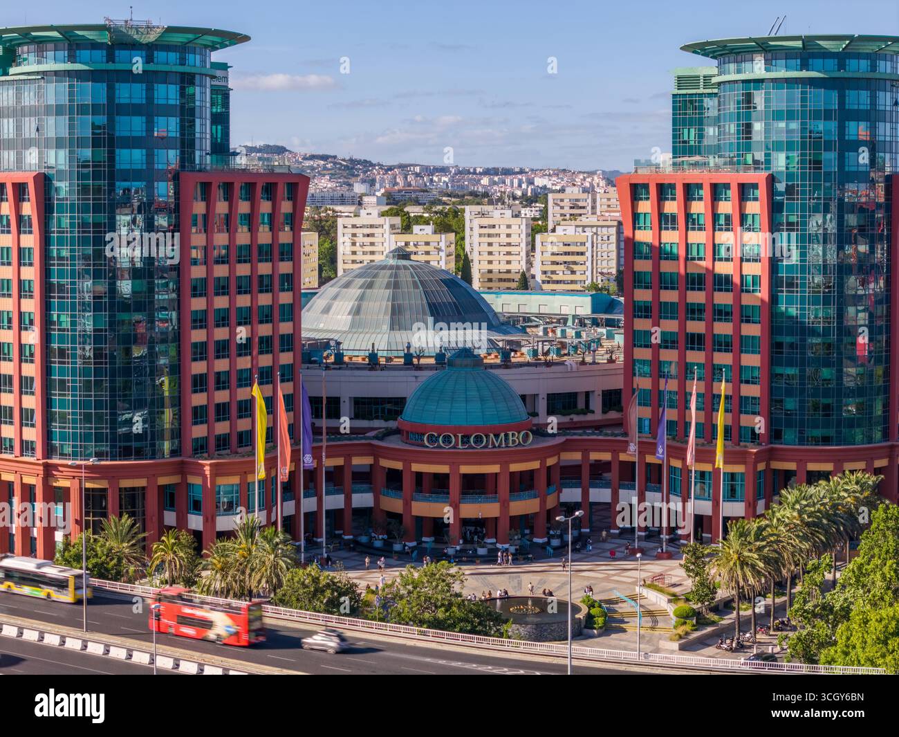 Aerial drone view of the historic Colombo shopping mall in Lisbon ...