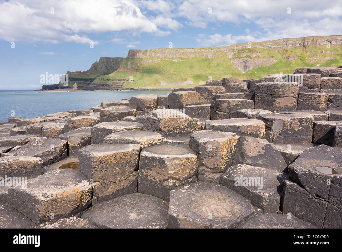 Hexagonal basalt columns at Giants Causeway Northern Ireland with ...