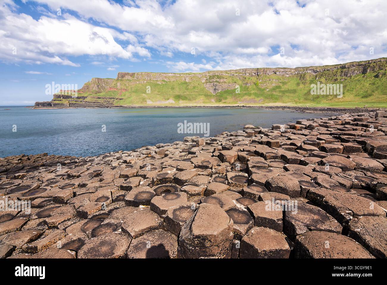 Hexagonal basalt columns at Giants Causeway Northern Ireland with ...