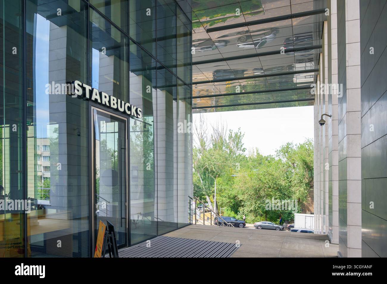 Almaty, Kazakhstan - July 15, 2025: Entrance to Starbucks coffee shop ...
