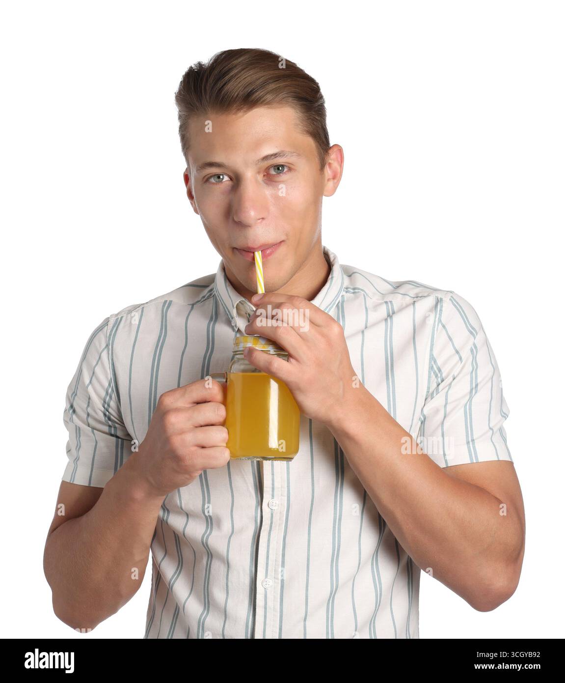 Man drinking juice through straw hi-res stock photography and images ...