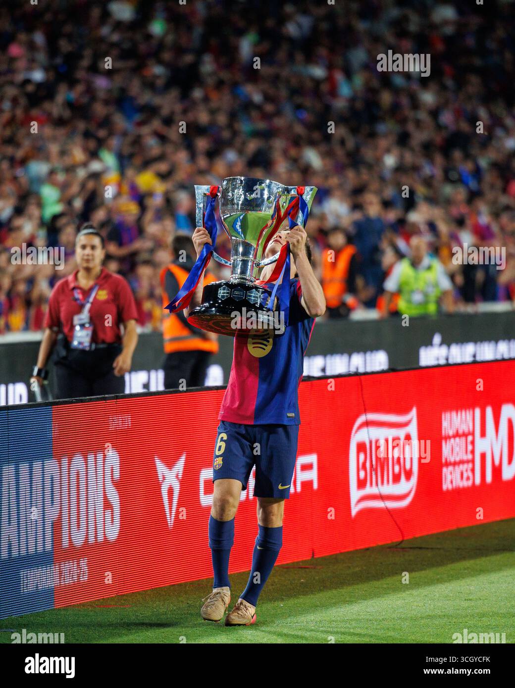 Barcelona, Spain. 18th May, 2025. Gavi celebrates with the trophy after ...