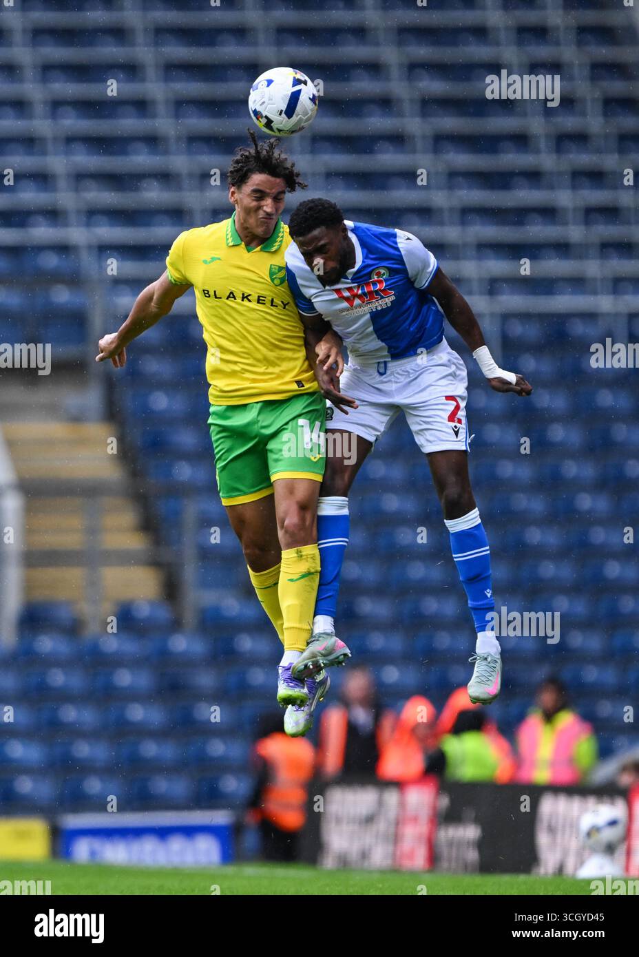 Norwich City's Ben Chrisene (left) and Blackburn Rovers' Ryan Alebiosu ...