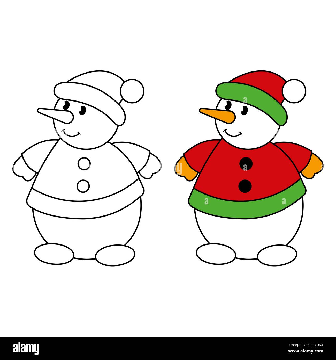 Christmas Snowman Illustration. Colored and Outline Version. This ...
