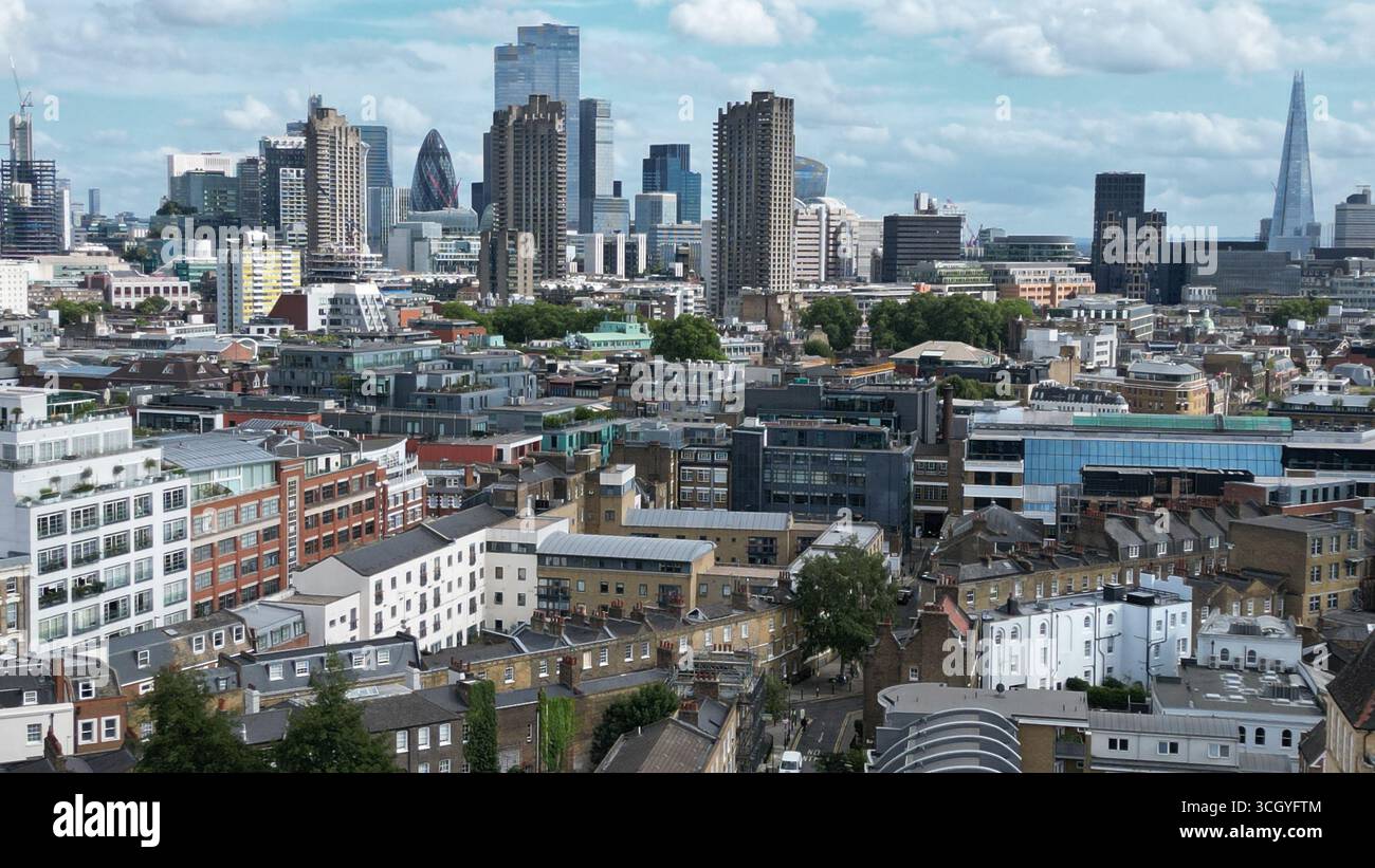 Aerial views across london from the north of london in the faringdon ...