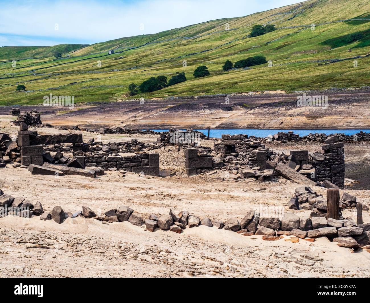 Scar House reservoir in North Yorkshire. A drought has lowered the ...