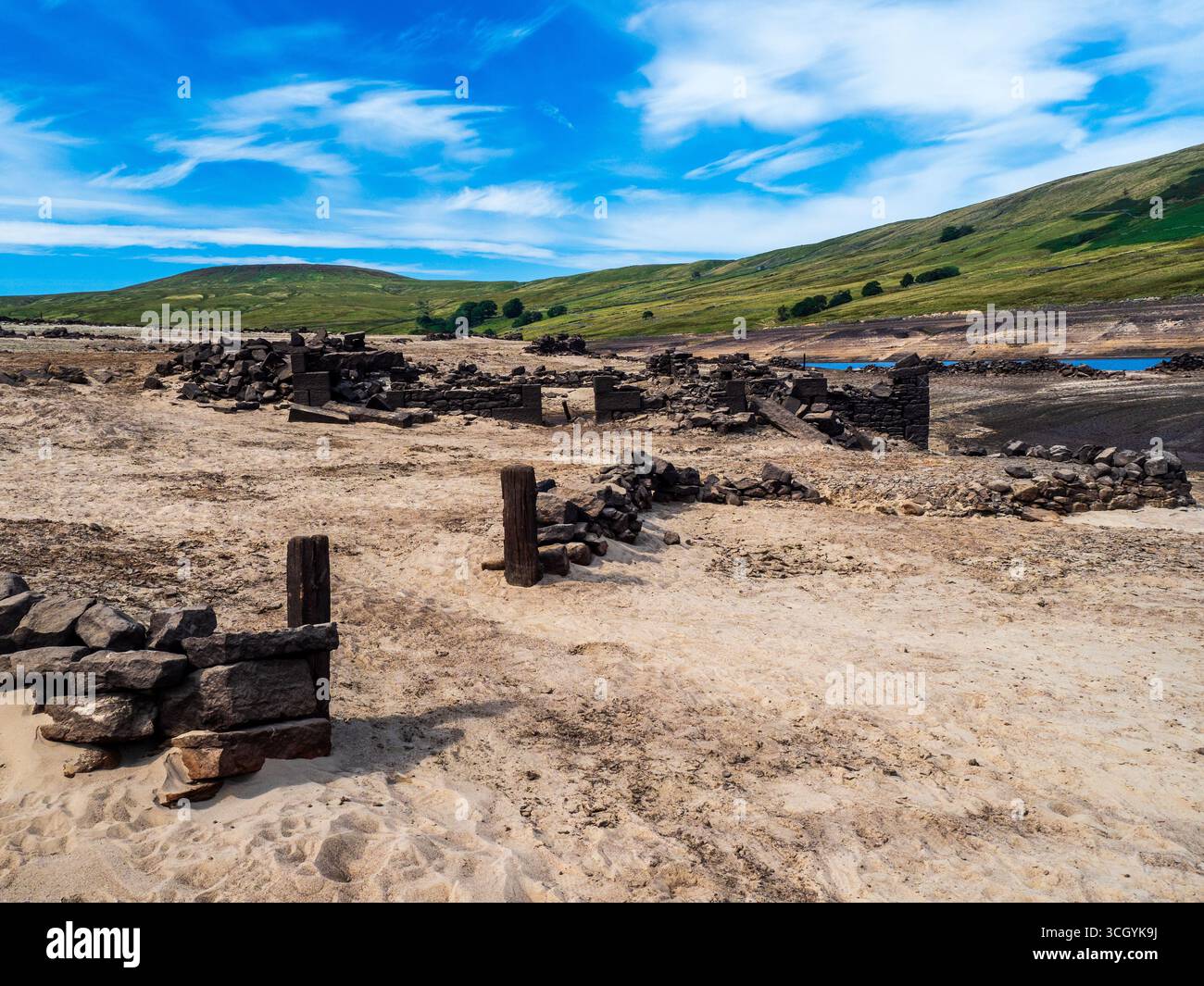 Scar House reservoir in North Yorkshire. A drought has lowered the ...