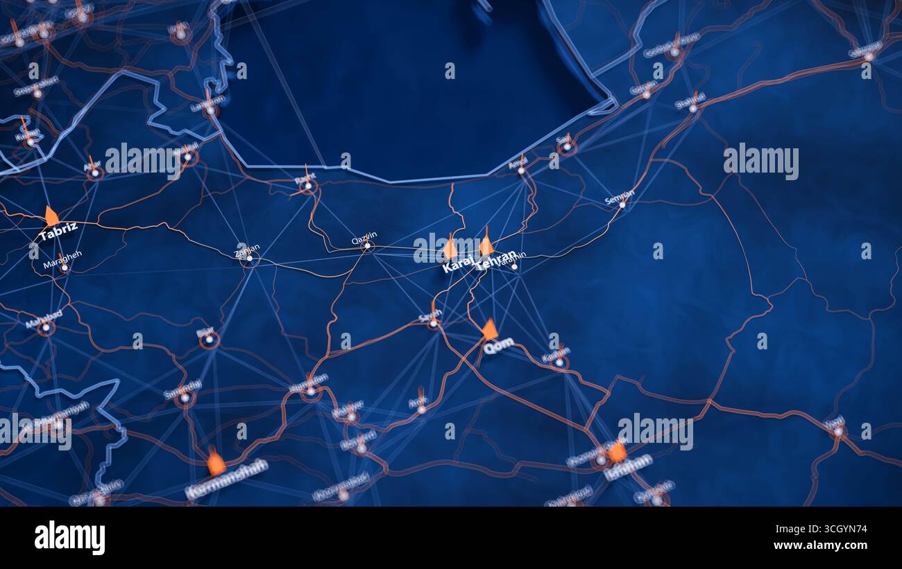 Karaj map big data visualization. Futuristic map infographic of city in ...