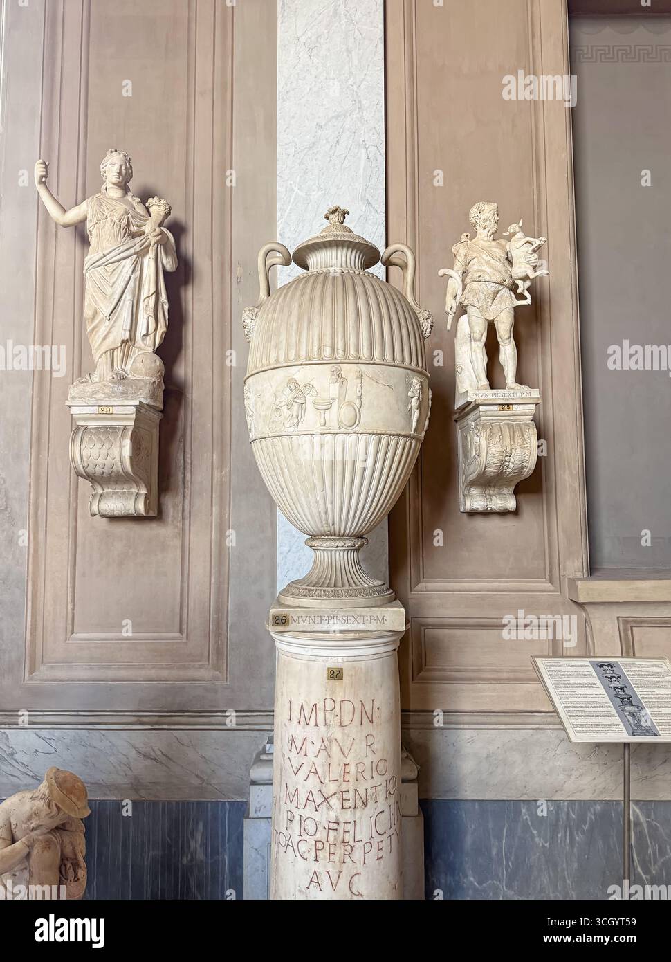 VATICAN CITY, ROME, ITALY - AUGUST 02, 2025 Classical marble vase with ...